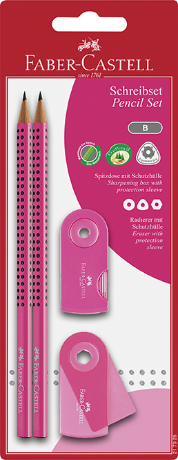 ΣΕΤ (2 ΜΟΛΥΒΙΑ FABER GRIP 2001 B+ΞΥΣΤΡΑ SLΕΕVΕ+ΓΟΜΑ ΜINΙ SLEEVE) PINK ...