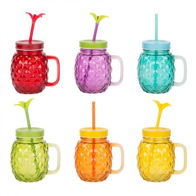 ΠΟΤΗΡΙ ΜΕ ΚΑΛΑΜΑΚΙ 570ML ΓΥΑΛΙΝΟ PINEAPPLE ΔΙΑΦΟΡΑ ΧΡΩΜΑΤΑ 732057 ...